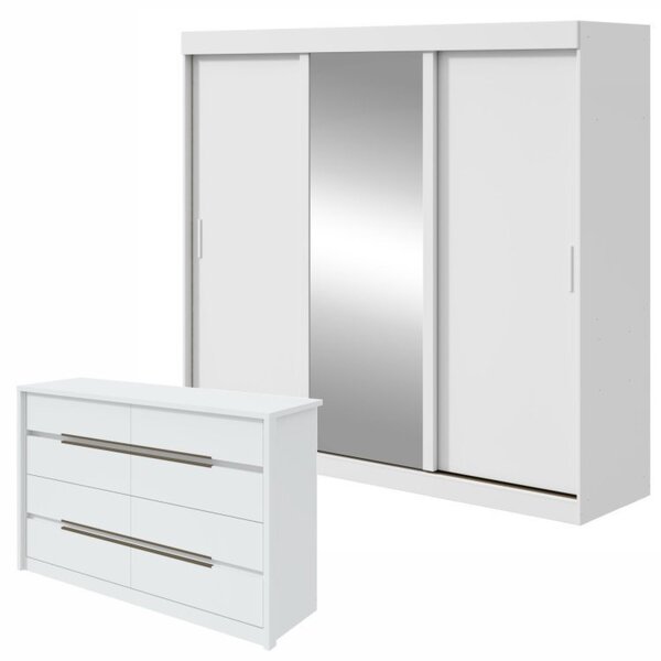 Conjunto De Guarda-roupa 3 Portas 3 Gavetas Saion Plus 1 Porta Glass e ...