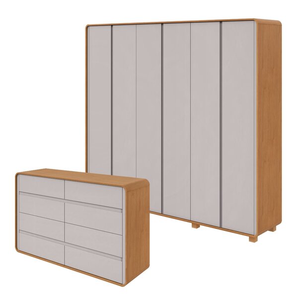 Conjunto De Guarda-roupa Casal Loop 6 Portas Com Pés E Cômoda 8 Gavetas ...