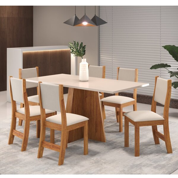 Conjunto De Jantar Mesa Retangular Jacarta Com 6 Cadeiras Sol Mel ...