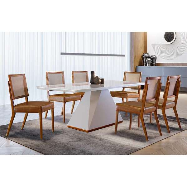Conjunto De Mesa De Jantar Com Tampo De Vidro E 6 Cadeiras Isis Caramelo E Off White | Leroy Merlin
