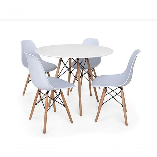 Conjunto De Mesa De Jantar Eames Eiffel Redonda 100cm Tampo De Madeira ...