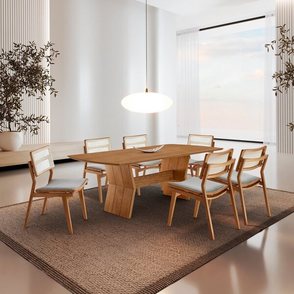Conjunto De Mesa Jantar Raiz Tampo 180cm Barril Laminado E 6 Cadeiras ...