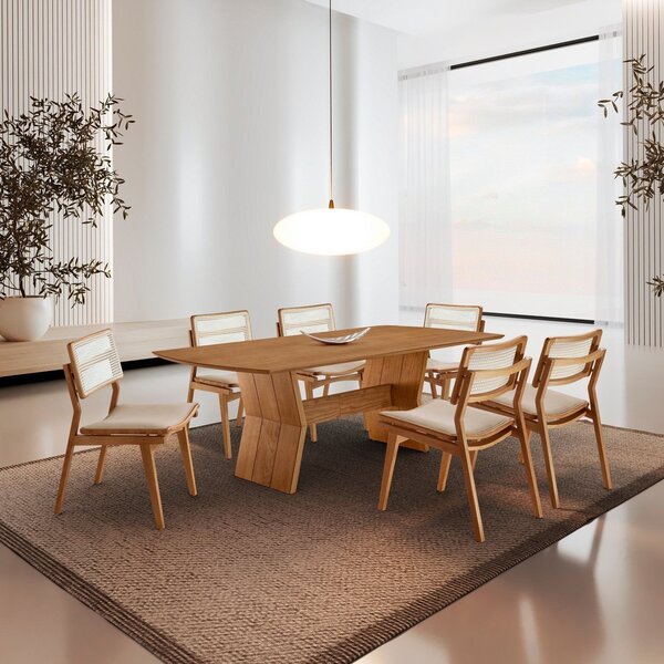 Conjunto De Mesa Jantar Raiz Tampo 180cm Barril Laminado E 6 Cadeiras ...