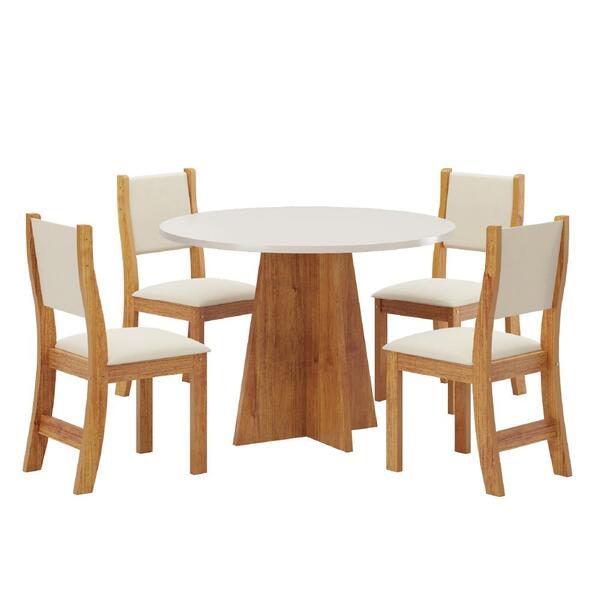 Conjunto De Mesa Redonda Sala De Jantar Slin Com 4 Cadeiras 0,90m Mel ...
