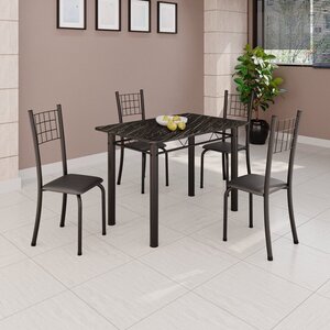 Conjunto De Mesa Tubular 100x60cm Com Tampo E 4 Cadeiras Dany Preto ...