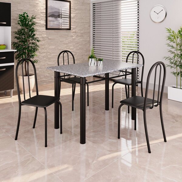 Conjunto De Mesa Tubular 100x60cm Tampo Em Granito Com 4 Cadeiras Preto ...
