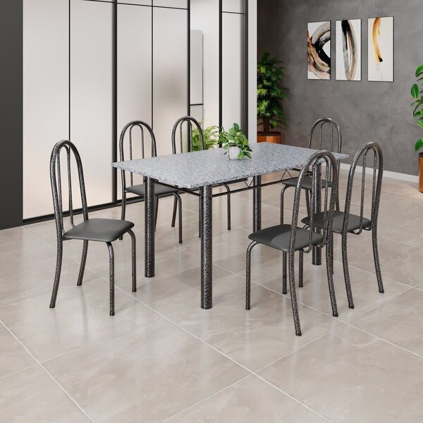 Conjunto De Mesa Tubular 140cm X 75cm Tampo Em Granito Ocre Com 6 ...