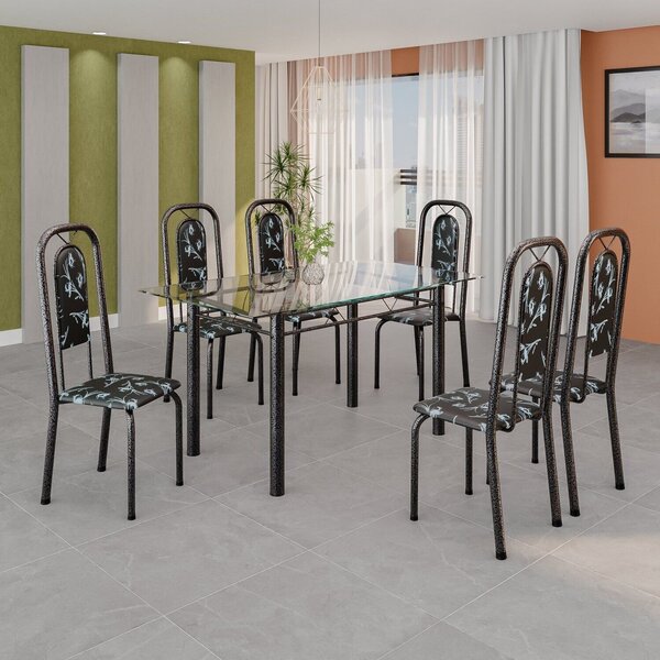 Conjunto De Mesa Tubular 140cm X 75cm Tampo Vidro Incolor Com 6 ...