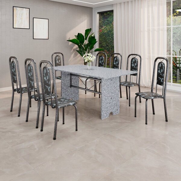 Conjunto De Mesa Tubular 180cm X 75cm Tampo Granito Ocre Com 8 Cadeiras ...