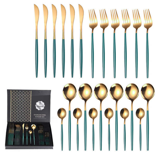 Conjunto De Talheres Aço Inoxidavel Dourado/verde 24 Peças | Leroy Merlin