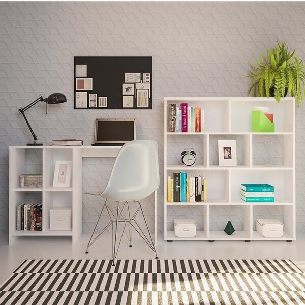 Conjunto Escrivaninha Matrix E Estante Book Com Diversos Nichos Branco ...