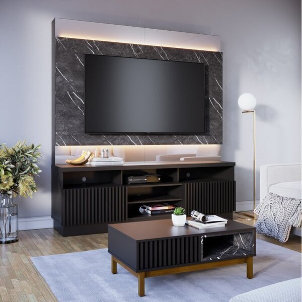 Conjunto Estante Home Para Tv Até 70 Polegadas Ripado E Mesa De Centro ...