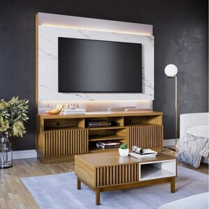 Conjunto Estante Home Para Tv Até 70 Polegadas Ripado E Mesa De Centro ...