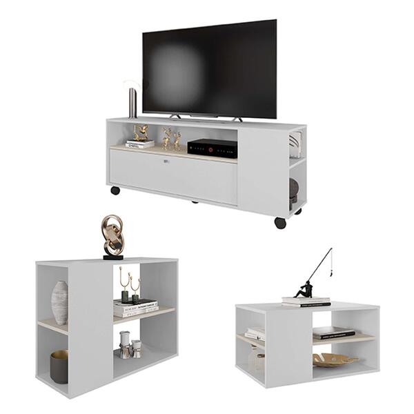 Conjunto Kit Sala De Estar Rack Mesas Opala Branco Caemmun | Leroy Merlin