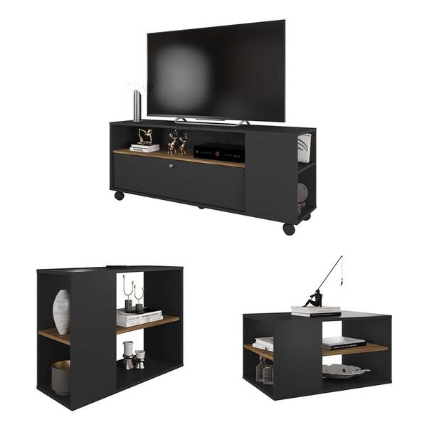 Conjunto Kit Sala De Estar Rack Mesas Opala Preto Caemmun | Leroy Merlin