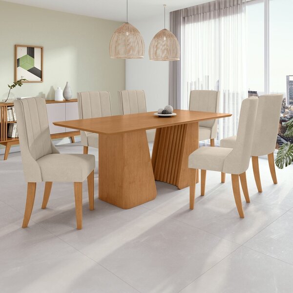 Conjunto Mesa 170cm Luxor Tampo Mdf No Glass E 6 Cadeiras Celina ...
