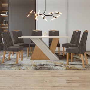 Conjunto Mesa 170cm Vênus Com Vidro E 6 Cadeiras Vênus Amêndoa Clean/off White/marrom | Leroy Merlin