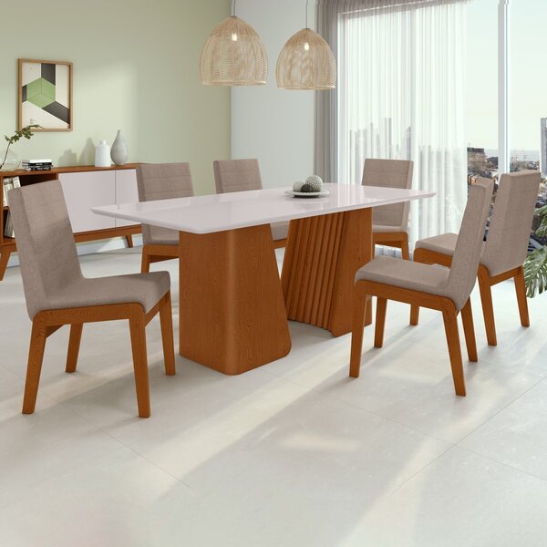 Conjunto Mesa 180cm Luxor Com Vidro E 6 Cadeiras Atla Frassino/off ...