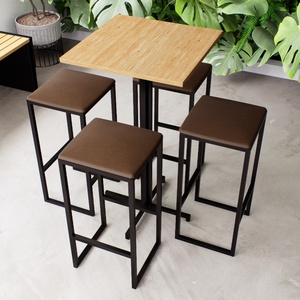 Conjunto Mesa Alta Bar Bistrô Quadrada Pinus 4 Bancos Estofado Industrial Black Marrom | Leroy ...
