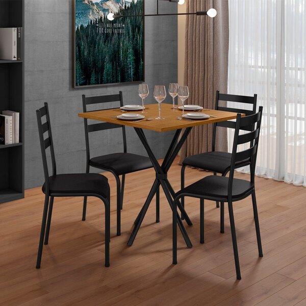 Conjunto Mesa Com 4 Cadeiras Aço E Mdf Tampo Quadrado Preto E Cedro ...