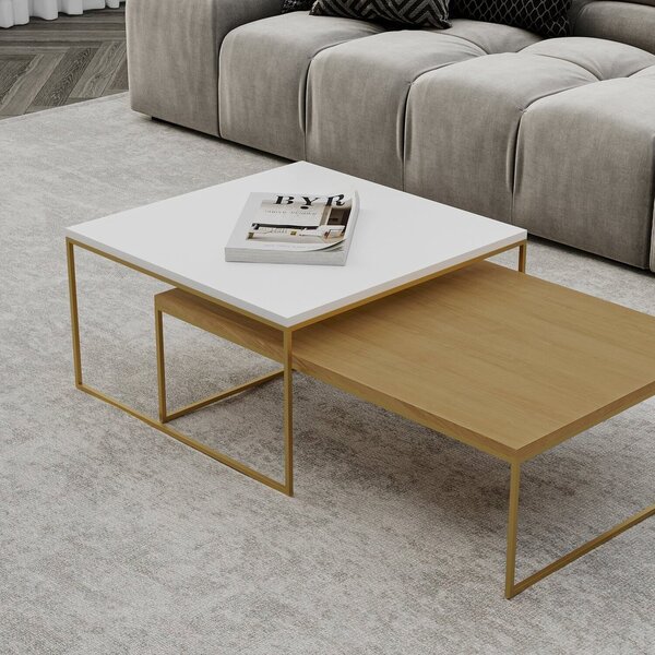 Conjunto Mesa De Centro Minori Maiori 35 65 X 90 Cm Branco/natural ...