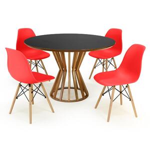 Conjunto Mesa De Jantar Redonda Cecília Amadeirada Preta 120cm Com 4 Cadeiras Eames Eiffel ...