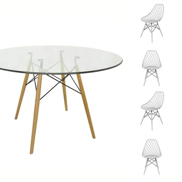 Conjunto Mesa Eames Dsw Redonda Em Vidro 90 Cm Com 4 Cadeiras Kaila ...