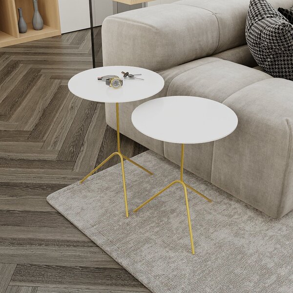 Conjunto Mesa Lateral De Canto Pugly 55x40x40cm Branco/dourado Branco ...