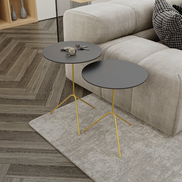 Conjunto Mesa Lateral De Canto Pugly 55x40x40cm Preto/dourado Preto ...