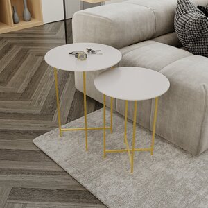 Conjunto Mesa Lateral De Canto Rome 57cm X 45cm Cinza Fendy/dourado ...