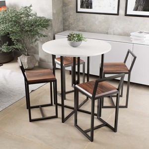 Conjunto Mesa Redonda Branca 4 Cadeiras Pequena Imbuia Industrial Black ...