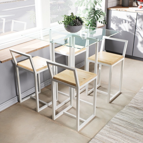 Conjunto Mesa Vidro 4 Cadeiras Pequena Pinus Industrial White | Leroy ... Conjunto Mesa Vidro 4 Cadeiras Pequena Pinus Industrial White | Leroy ...