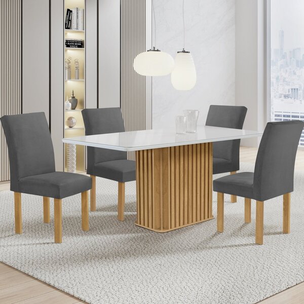 Conjunto Mesa Zara 120cm Com 4 Cadeiras Canela Tampo Smart Plus Com Vidro Cinamomo /off White ...