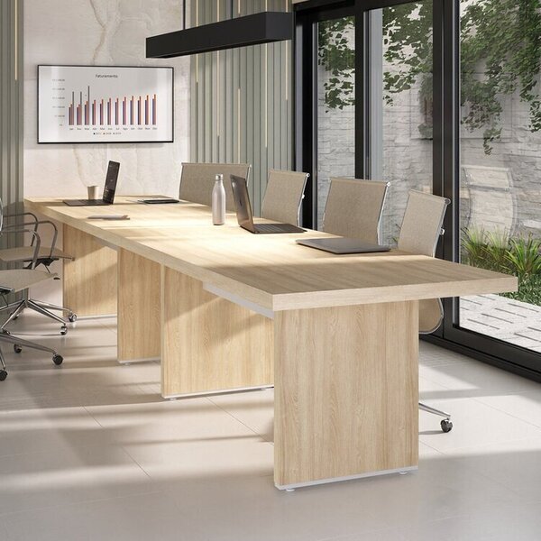 Conjunto Para Escritório 2 Mesas De Reunião Em Tamburato 50mm Carvalho ...