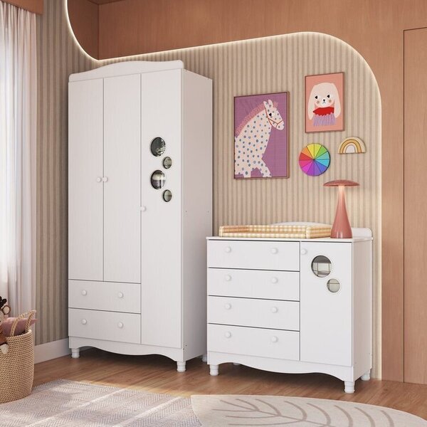 Conjunto Para Quarto Infantil Com Guarda-roupa E Cômoda Trocador ...
