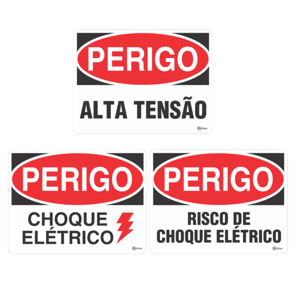 Conjunto Placas Sinalização Alerta Risco Choque Perigo Alta Tensão ...
