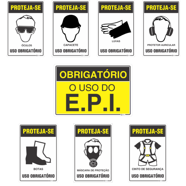 Conjunto Placas Sinalização Obrigatória Uso EPI Pvc 8 Unidades | Leroy ...