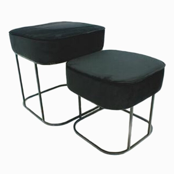 Conjunto Puff Quadrado Veludo Preto Pé Ferro Preto | Leroy Merlin