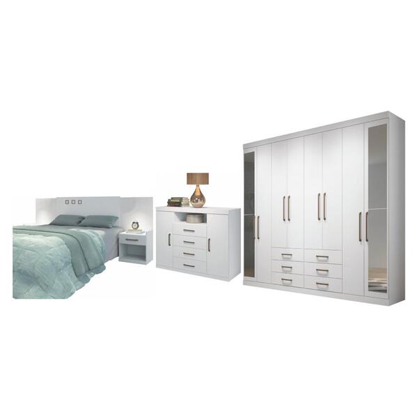 Conjunto Quarto De Casal Completo Com Espelho Thomas Branco | Leroy Merlin