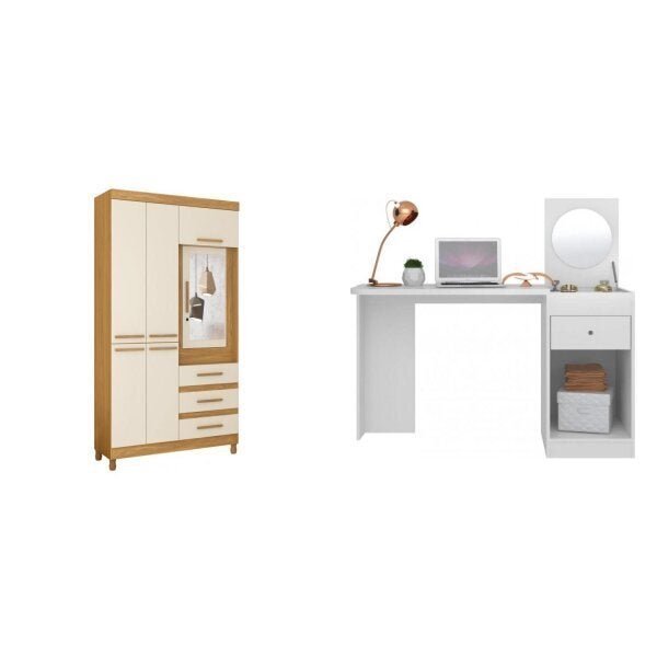 Conjunto Quarto De Solteiro Guarda-roupa 6 Portas 3 Gavetas ...