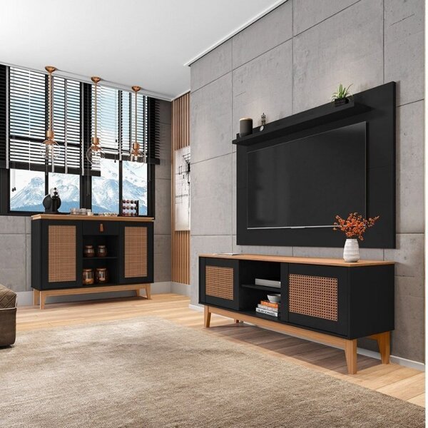 Conjunto Rack Com Painel Para Tv Até 60 Polegadas Retrô Safira Buffet Diamante Casa D | Black ...