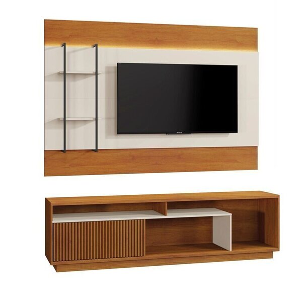 Conjunto Sala De Estar Painel Com Led Para Tv Até 75 Polegadas E Rack Granada Naturale/off White ...