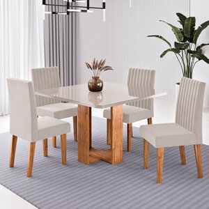 Conjunto Sala De Jantar 4 Lugares Quadrada Tampo De Vidro Mdf Sophia ...