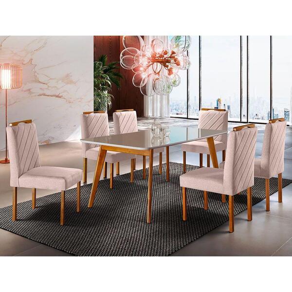 Conjunto Sala De Jantar 6 Lugares Mesa Slim E Cadeiras Em Veludo Móveis ...