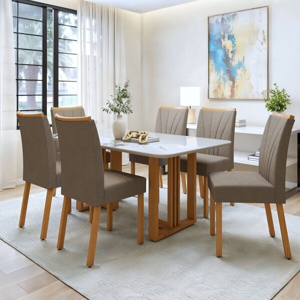 Conjunto Sala De Jantar 6 Lugares Retangular Tampo Vidro/mdf Mesa Bold E Cadeiras Pés Madeira ...