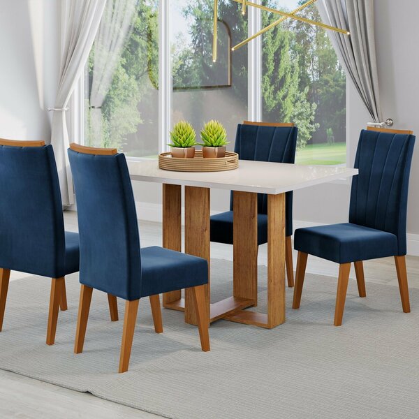 Conjunto Sala De Jantar Com 4 Cadeiras Safira Mel / Blonde / Azul ...