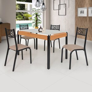 Conjunto Sala De Jantar Mesa 120x77cm Tampo Vidro Com 4 Cadeiras Jade ...