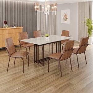 Conjunto Sala De Jantar Mesa 160x90cm Base Pérola Tampo Mdf Laca Com ...