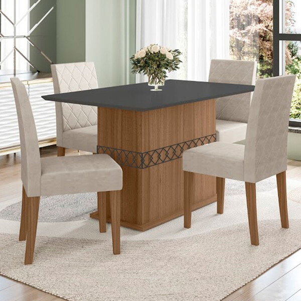 Conjunto Sala De Jantar Mesa Com Tampo Chanfrado Agata 4 Cadeiras ...