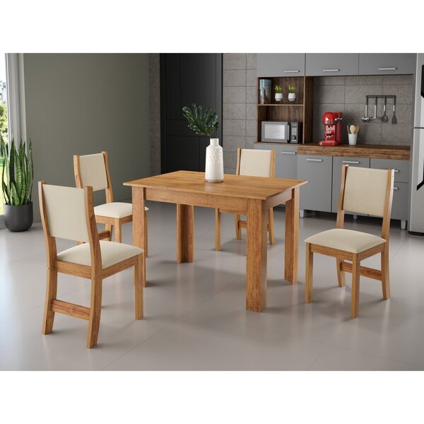 Conjunto Sala De Jantar Mesa Jude Com 4 Cadeiras Sol Mel/bege | Leroy ...